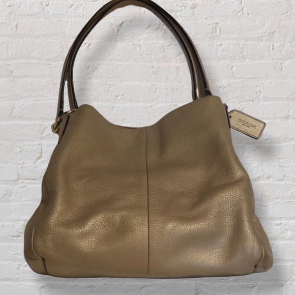 Coach | Bags | Coach Light Gold Pebbled Leather Three Compartment ...